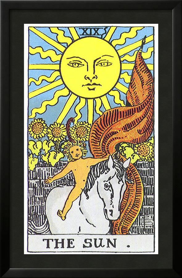 Quadro Emoldurado Tarô Rider Waite Arcano Maior 19 O Sol De Arthur Edward Waite E Pamela Colman
